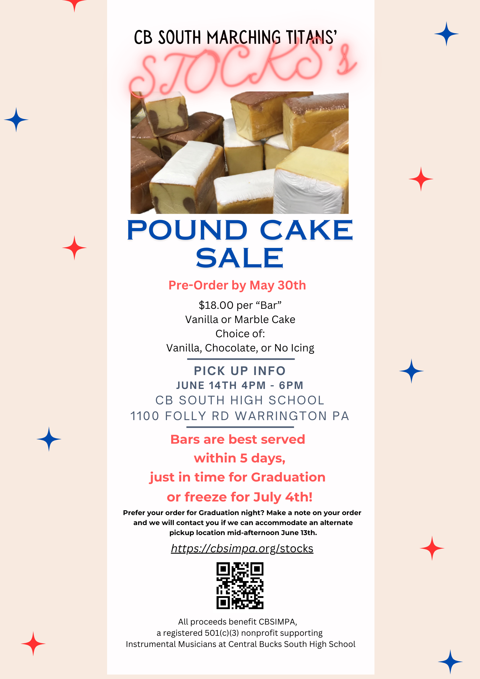 Stocks Pound Cake | Central Bucks South Instrumental Music Parents ...